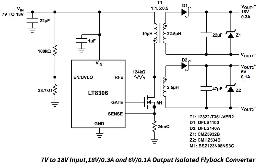 LT8306 No-Opto Isolated Flyback Controllers - ADI | Mouser